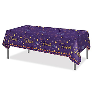 KYMY 3pcs Happy Diwali Table Covers with 86.6" X51.18", India Festival of Lighting Tablecloths, Rectangle Plastic Diwali Tablecovers for India Festival Deepawali Party Kitchen Dining Decoration