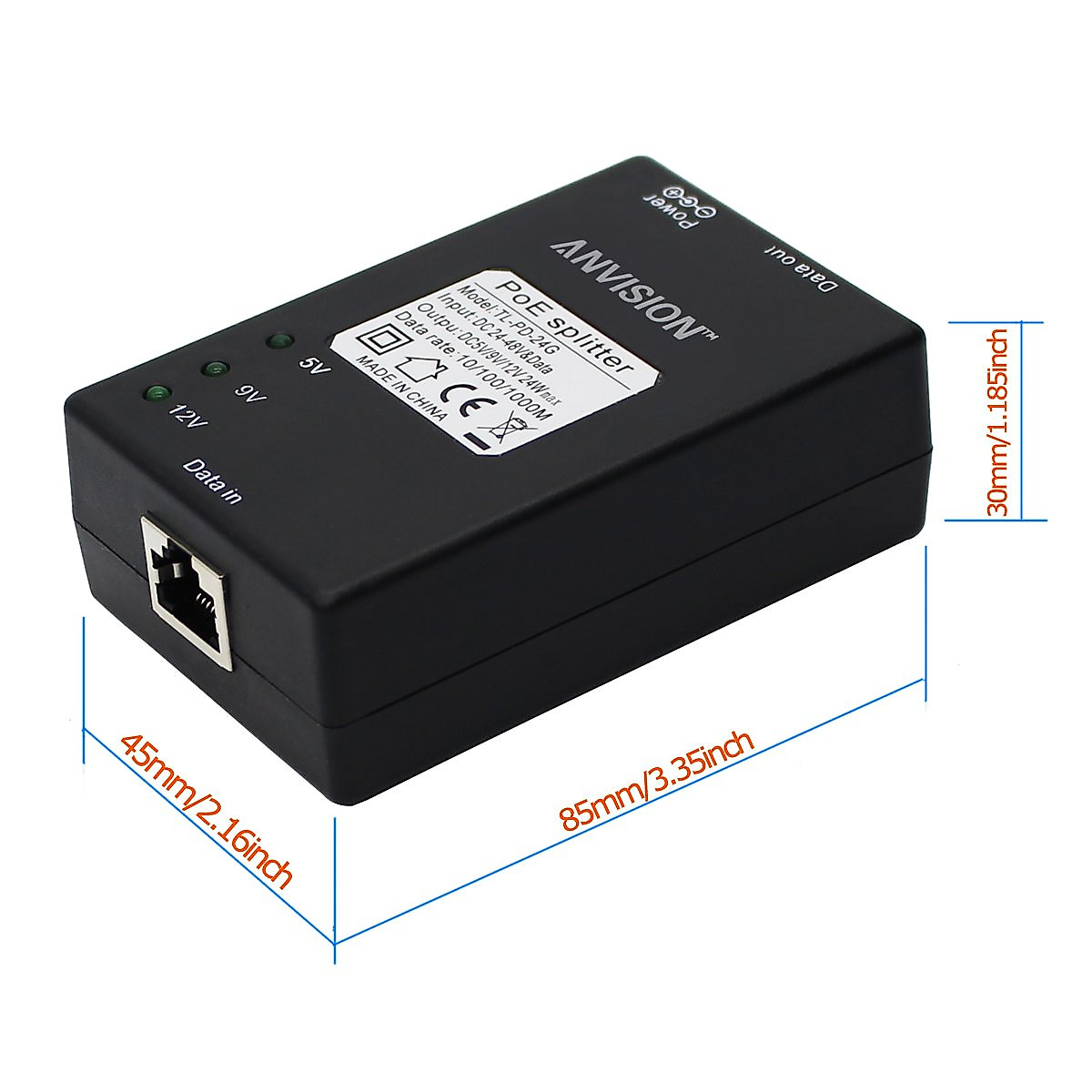 ANVISION 2-Pack Active Gigabit PoE Splitter Adapter with Multi-Size Tips, IEEE 802.3af Compliant, up to 100 Meters (328 Feet), DC 5V/9V/12V Power Output for IP Camera AP Voip Phone and More