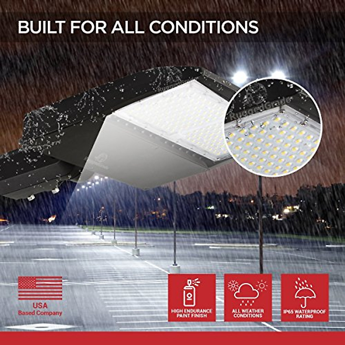 RuggedGrade 150 Watt LED NextGen III Parking Lot Lights - 21,000 Lumen - 5000K - Slip Fit Mount - with photocell