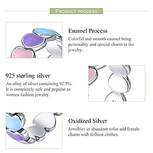 Qings 925 Sterling Silver Endless Love Heart Ring Rainbow Heart Color Heart to Heart Exquisite Fashion Ring as a Gift for Girlfriend