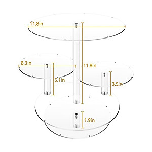 4 Tier Round Acrylic Cupcake Tower Stand for 50 Cupcakes, Cake Stand with LED String Light, Cupcake Holder for Halloween Christmas Birthday Wedding Graduation Baby Shower Tea Party