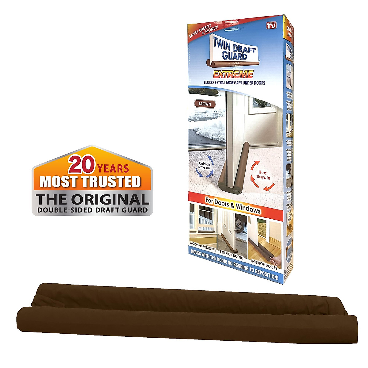 Twin Draft Guard 60220-DNA, Single, Brown Extreme, Original Year-Round Insulator, Trademarked and Patented Under Door Draft Stopper