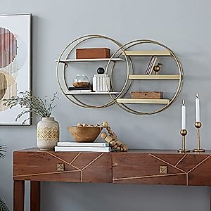 Deco 79 Metal Round 5 Shelf Wall Shelf, 34" x 18" x 20", Gold
