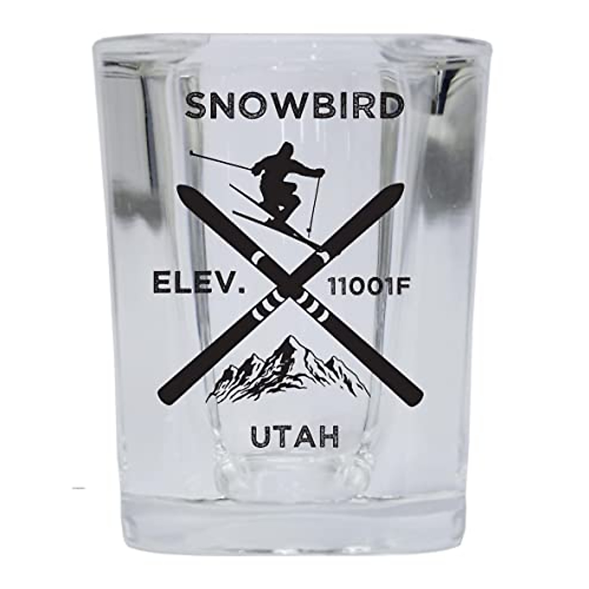 R and R Imports Snowbird Utah Ski Snowboard 2 Ounce Liquor Shot Glass Square Base