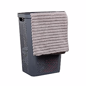 Mind Reader 60L Slim Laundry Hamper, Clothes Basket, Lid, Ventilated, Plastic, 17.25"L x 13.75"W x 23.5"H, Set of 2, Gray