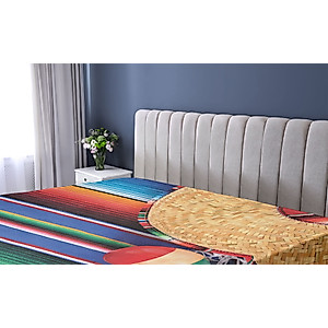 Lunarable Mexican Fitted Sheet, Latin American Culture Theme Sombrero Straw Hat Maracas Serape Blanket Rug Picture, Bed Cover with All-Round Elastic Deep Pocket for Comfort, Twin Size, Red Green