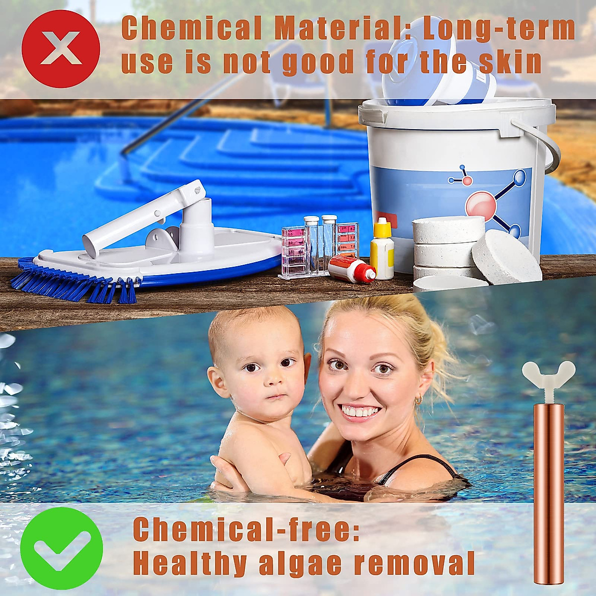 Solar Copper Anode Copper Replacement L=4.13" D=0.71" for Solar Pool Ionizer Chlorine Cost Save for Reduce Irritations Cleans and Clears Your Pool (4)