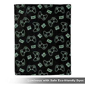 Gaming Gifts Toy Blanket Glow in The Dark for Girls Boys - Gamer Room Decor for Night Light Up, Game Controller Throw for Adult Kids, Christmas Valentines Day Birthday Gifts for Age 2-10 Year Old