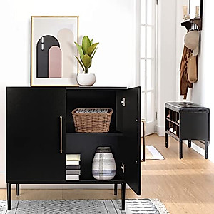 REHOOPEX Free Standing Cabinet, Accent Cabinet with Door, Modern Black Sideboard, Wooden Black Side Storage Cabinets for Bedroom, Kitchen,Home Office