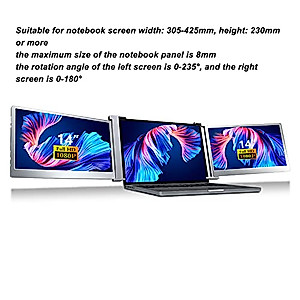 Goshyda Triple Screen Laptop Monitor, 14in Portable 1080P FHD IPS HDR Laptop Monitor, Laptop Screen Extender for 12 to 16.7in Laptop, for PS3 4, for Switch