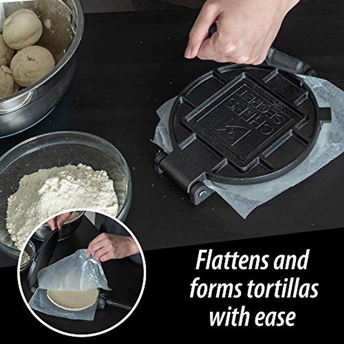 Chef's Secret 8 Inch Tortilla Cast Iron Press, Quickly Easily Makes Delicious Tortillas for Any Recipe
