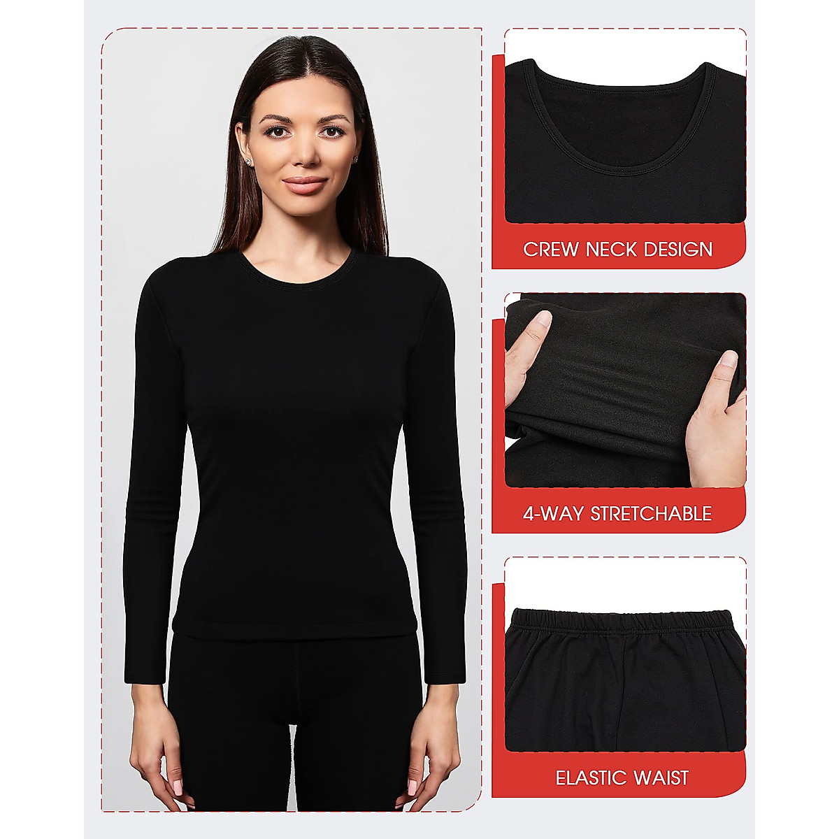 Taiyin 4 Pieces Fleece Lined Thermal Underwear Set for Women Long Johns Base Layer Winter Cold Weather Soft Warm Top Bottom (X-Large)