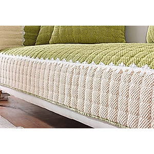 vctops Soft Corduroy Sofa Couch Cover, Plaid Sectional Couch Covers, Non-Slip Sofa Slipcover for Dogs Cats Kids(Grass Green,36"x94")