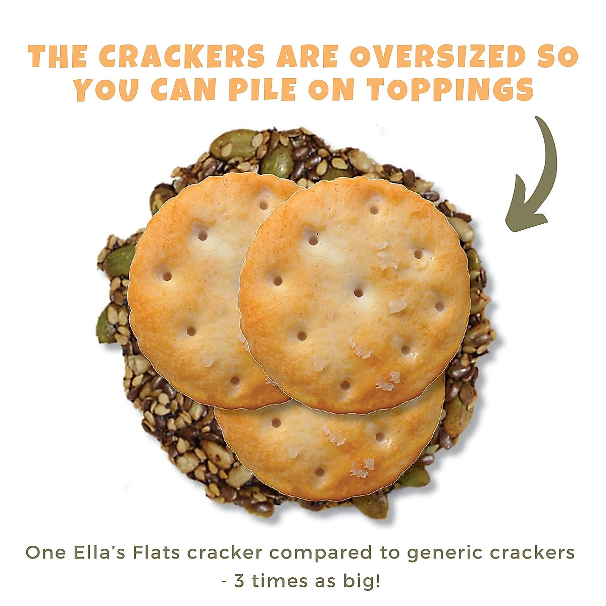 ELLA’S FLATS® Sesame All Seed Savory Crisps – All Natural, Gluten Free, Good Source of Protein, High Fiber, Vegan and Keto Friendly (3 Pack)