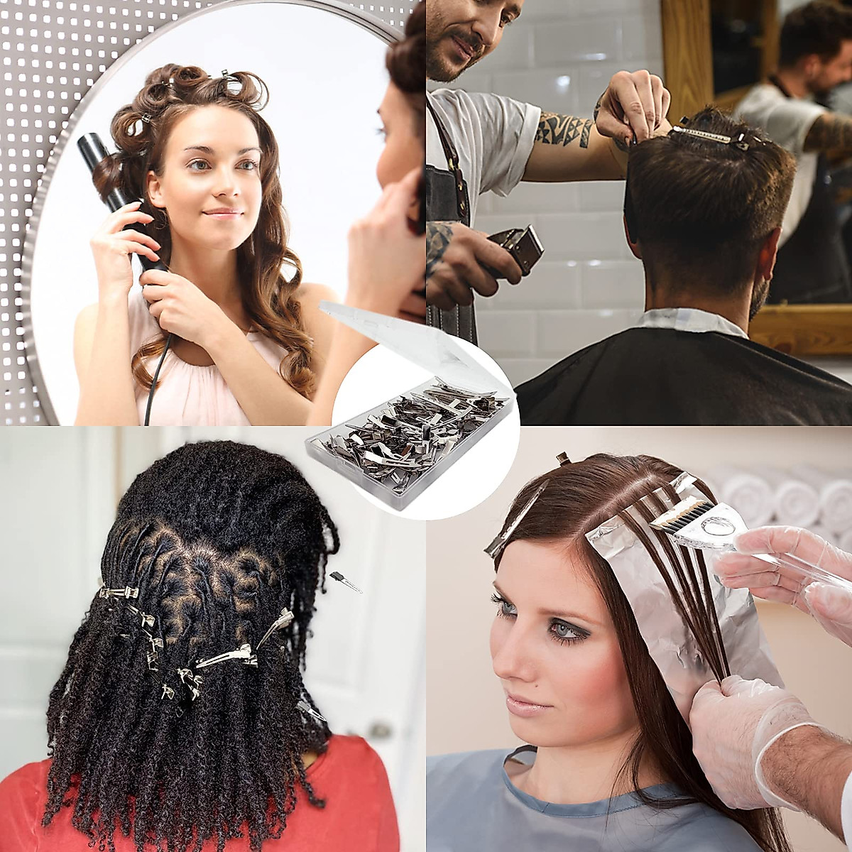 Silver Metal Duck Billed Hair Clips Set - Alligator Roller Clips for Women's Long Hair Sectioning and Pin Curls, with Case