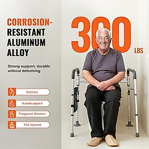 VEVOR Toilet Safety Rail, Folding Toilet Seat Frame, Adjustable Detachable Fit Most Toilets, Heavy 300lbs Capacity Duty Medical Bathroom Toilet Handrails Stand Alone for Handicap, Elderly, Disabled