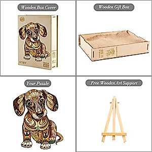 Funnli Wooden Puzzles for Adults - 200 Pcs Dachshund Wooden Jigsaw Puzzle - 11.8 * 9.8in Wooden Cut Puzzle with Box- Family Game Play Collection- Challenging Unique Shape Jigsaw Puzzles Gifts
