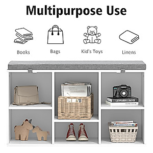 TJYGO Shoe Storage Bench 6 Cubbies, Storage Rack Bench with Padded Seat, Space Saving Shoe Shelf for Entryway, Living Room, Hallway, Bedroom