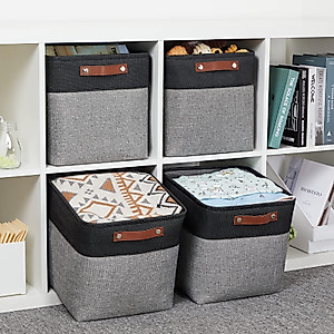 HNZIGE Fabric Cube Storage Baskets Bins Cube Baskets 11x11, Set of 4, Foldable Storage Cube Bin Baskets for Shelves with Handles, Bins for Cube Organizer Home Toy Nursery Closet Bedroom(Black White)