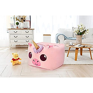 Aubliss Unicorn Stuffed Animal Storage Bean Bag Chair for Kids, Velvet Extra Soft Beanbag Chairs Cover, X-Large Stuffable Zipper Bean Bag for Organizing Plush Toys Girls Bedroom Decor, Pink
