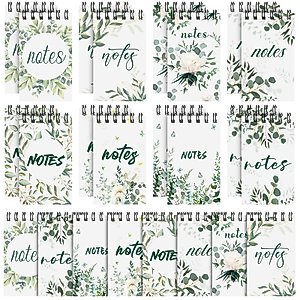 Yeaqee 24 Pcs Greenery Eucalyptus Spiral Notebook Mini Aesthetic Spiral Notebook Cute Eucalyptus Flower Party Favors Journal Small Memo Note Pad Bulk for Office Supplies Wedding Party