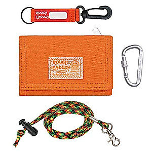 Rough Enough Kids Wallet for Boys Girls Teen with Neck Lanyard Keychain Canvas Bright Orange