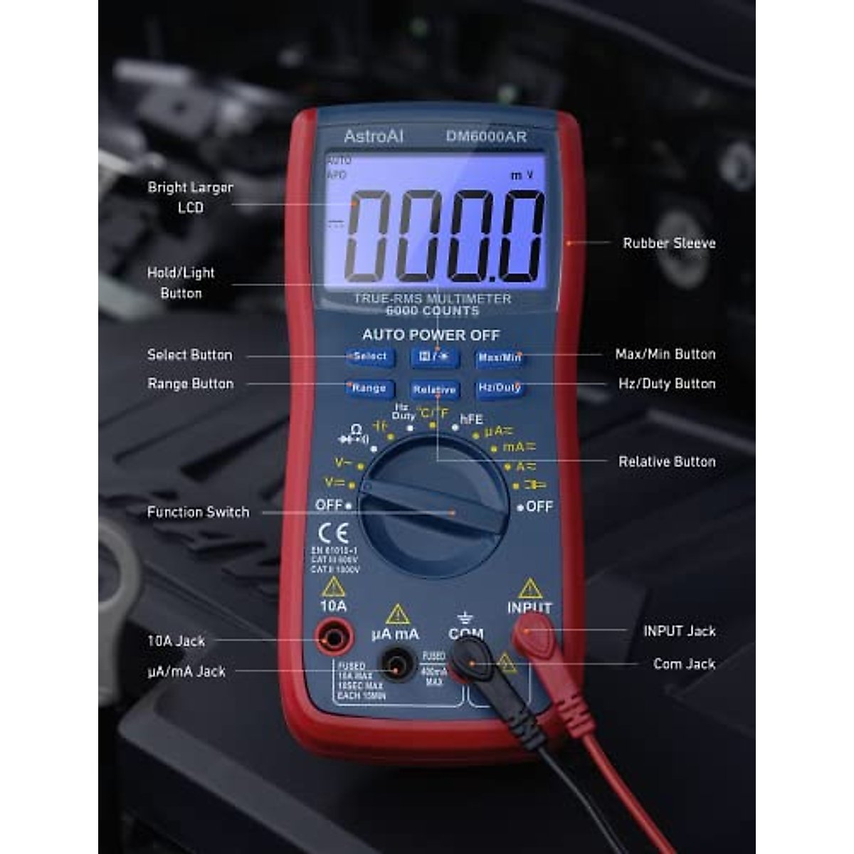 AstroAI Digital Multimeter and Analyzer TRMS 6000 Counts Volt Meter Ohmmeter Auto-Ranging Tester; Accurately Measures Voltage Current Resistance Diodes Continuity Duty-Cycle Capacitance Temperature