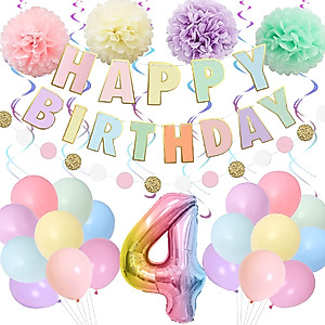 BRT Bearingshui 4th Birthday Decorations, 40 Inch Rainbow Gradient Number 4 Balloon, 4th Birthday Balloon, Happy Birthday Banner, Children’s 4th Birthday Party Supplies for Kids