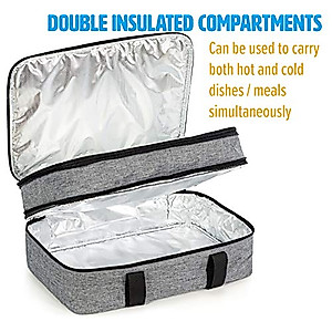 VP Home Double Casserole Insulated Travel Carry Bag (Heather Gray) for Trip Birthday Party, Mother's Day, Holiday, Christmas Day, Grocery Store, Supermarket, Outdoor Picnic etc