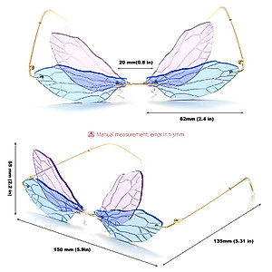 BOJOD Dragonfly Wing Sunglasses Glasses For Womenn Men Butterfly Trendy Rimless Irregular Glasses Shades Party Sun Glasses PINK Halloween costume