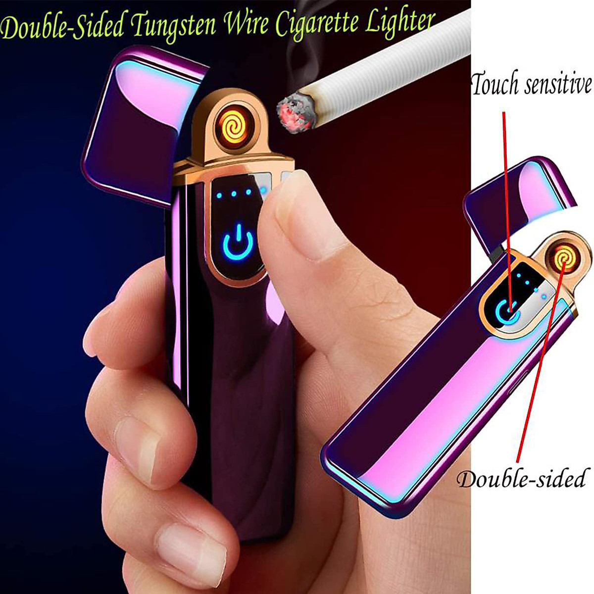 Electronic Lighter, Rainbow Ice Design USB Rechargeable Lighter Touch Ignition Cycle Charging Lighter,Windproof Plasma Lighter for Men, LED Battery Indicator Flameless Lighter Boyfriends Father Gifts