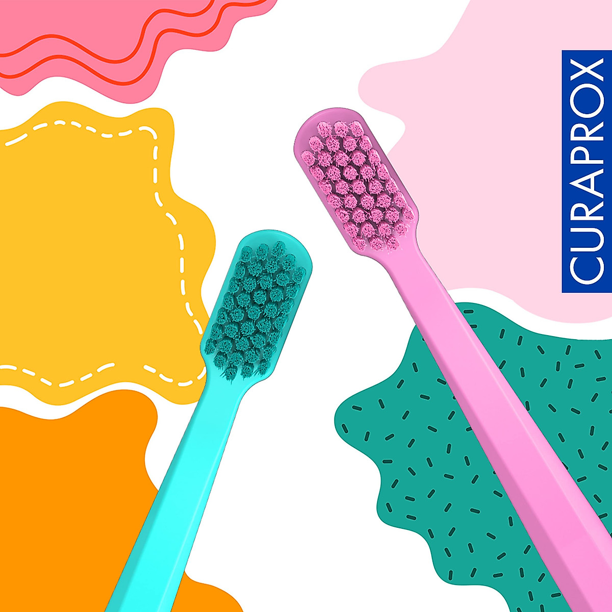 Curaprox CS 5460 Ultra-Soft Blue and Pink Battery Powered Toothbrush for Adults, Different Days Special Edition, Pack of 2