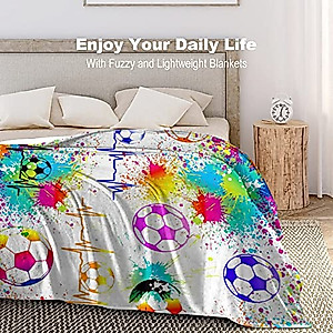 Super Soft Soccer Blanket Lightweight Cozy 3D Printed Flannel Baseball Basketball Throw Blankets for Sport Fans Kids Adults Gifts 50"X40"