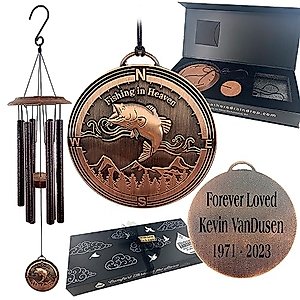 Memorial Wind Chimes Personalized Sympathy Gifts Bass Fishing in Memory of Love Ones in Heaven Custom Wind Chimes in Memory of Loved One by Weathered Raindrop