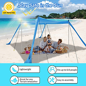 Beach Tent Sun Shelter with UPF 50+ UV Protection, Beach Canopy Sun Shade 11x11 FT with Sandbags, Poles and Ground Pegs and Anti-Wind Ropes, Pop Up Tent for Camping, Backyard and Picnics