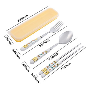 Pooh Portable Camp Reusable Flatware Cute Pooh Bear Travel Utensils Case with Stainless Steel Fork Spoon Chopsticks(SCF-Pooh)