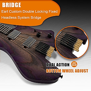 EART GW2-Pro Headless Electric Guitar fixed Bridge for Travel, Roasted Ash Solid-Body - Wenge Neck,Trans white/natural/Solid black(GD)