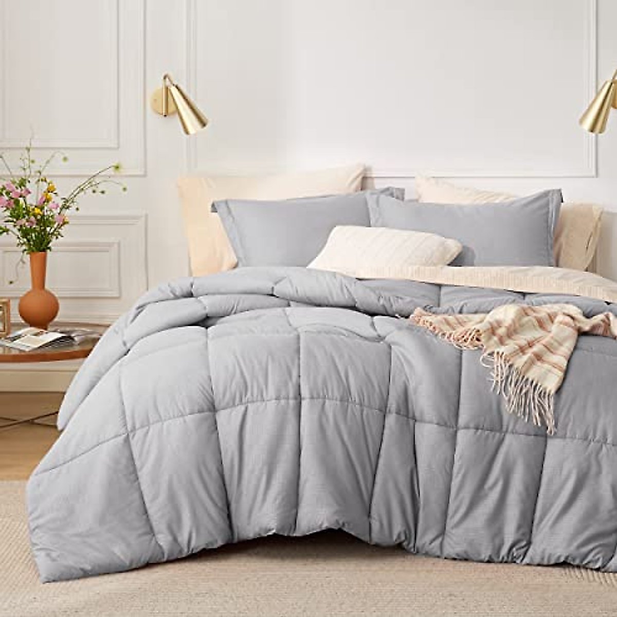Bedsure Twin Comforter Set - Grey Basket Weave Down Alternative Comforter Set Twin/Twin XL Size, Lightweight All Season Bedding Set with 1 Pillow Sham