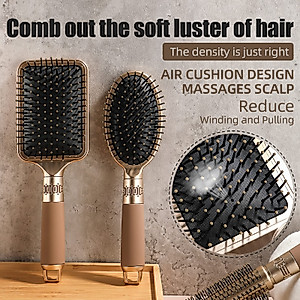 NVTED Hair Brush Set with Detangling Nylon Pins Massage Paddle Brush Cushion Hair Combs Hair Dryer Brush for Women Men Kids Girls (GOLD)
