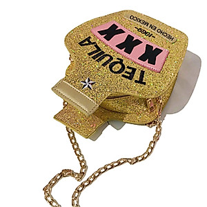 Lanpet Women Sequins Cross Body Bag Bottle Shaped Evening Chain Strap Shoulder Bag