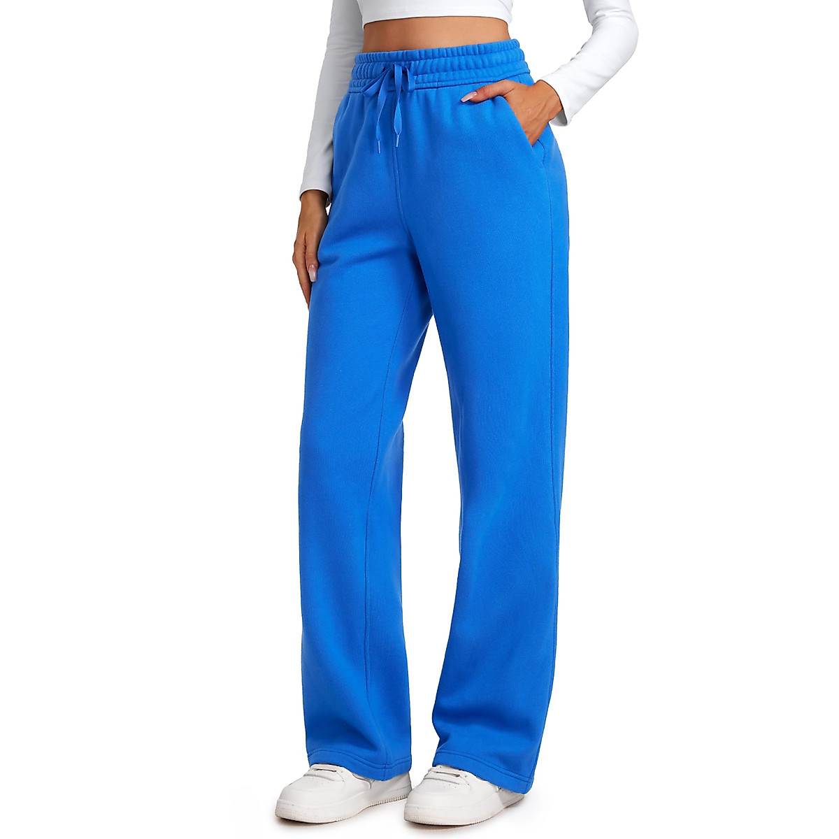 CRZ YOGA Cotton Fleece Lined Sweatpants Women 30" Straight Leg Casual Lounge Sweat Pants for Women Sparkle Blue Small