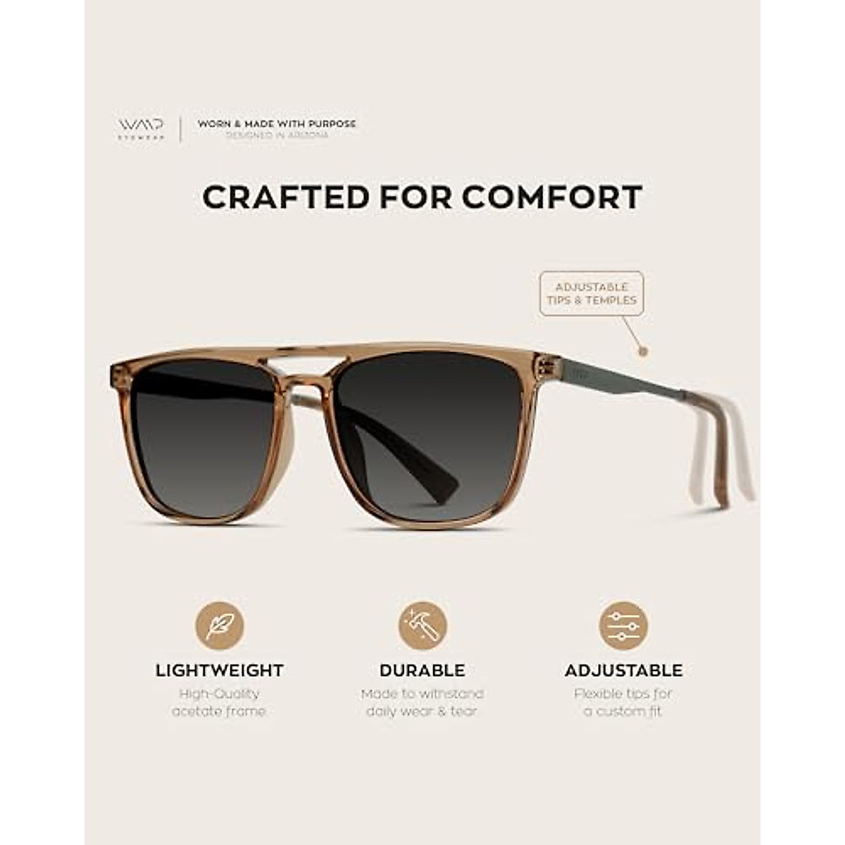 WearMe Pro Premium Polarized Double Bar Sunglasses for Men and Women UVA and UVB (Crystal Brown/Gradient Black)