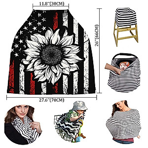 Baby Car Seat Covers Nursing Scarf, Vintage American Flag with Sunflower United States Flag Black Stretchy Infant Carseat Canopy Breastfeeding Covers, Baby Shower Gifts