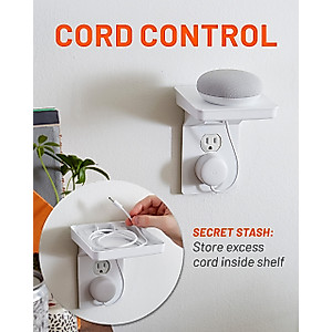ECHOGEAR Outlet Shelf for Standard Outlets - Next-Gen Design with Built in-Cord Storage & Room for Bulky Plugs - Quick Install with Included Hardware