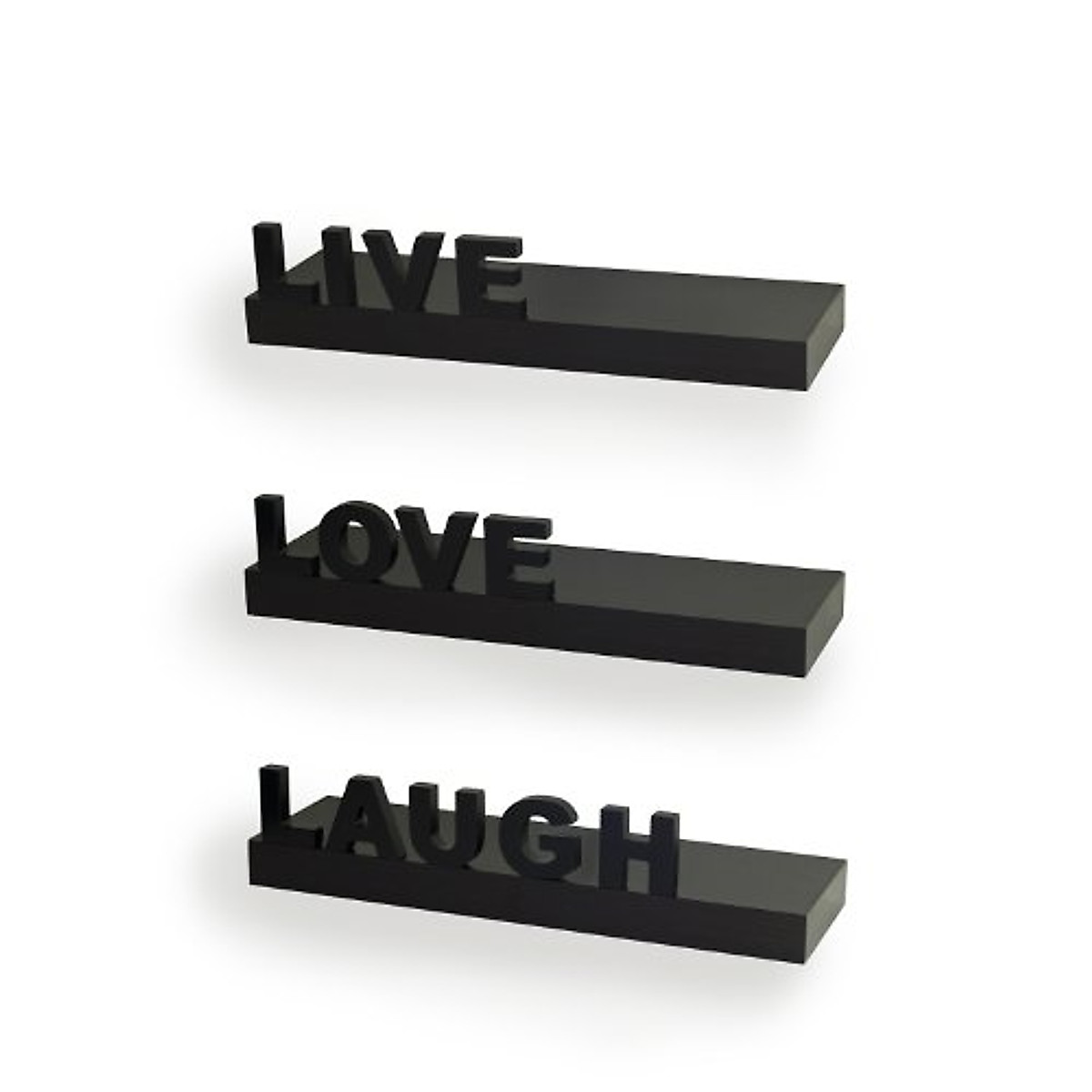 Danya B. YU075 Decorative Inspirational Quotes Wall Décor - “Live”, “Love”, “Laugh” Floating Shelves (Set of 3) - Black