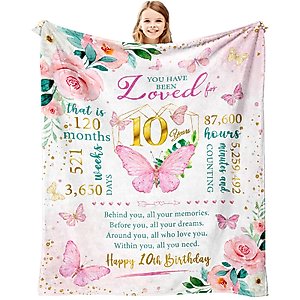 Gifts for 10 Year Old Girl, 10th Birthday Gifts for Girls, Presents for Ten Year Old Girl, Birthday Gifts Ideas for Girls Age 10, Double Digits Birthday Decorations for Girl Throw Blanket 60"X50"
