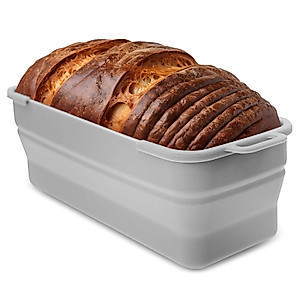 Silicone Bread Loaf Pan, 2 Pack Mini Loaf Pans for Baking Bread, Non-Stick Silicone Baking Mold Easy Release for Homemade Breads, Cakes, Quiche Omelets, Meatloaf -8.2” X 3.3” X 2.7” (Grey+Black)