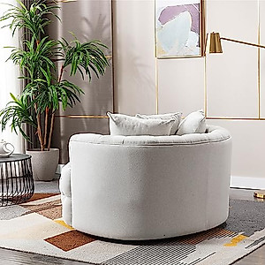 Oversized 360°Swivel Accent Barrel Chair Linen Tufted Comfy Sofachair W/3 Pillows, 42.9"W Leisure Lounge Club Upholstered Armchair Cozy Round Sofa & Chair for Home Apartment Office Hotel Living Room