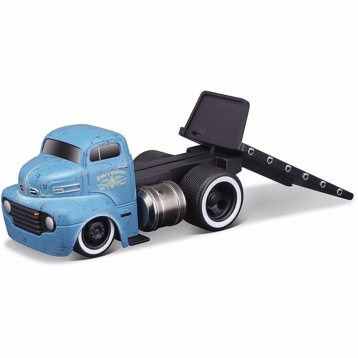 1950 COE Flatbed Truck & 1933 3W Coupe #264 Matt Light Blue w/Graphics (Weathered) Pablo's Customs 1/64 Diecast Model Cars by Muscle Machines 11533