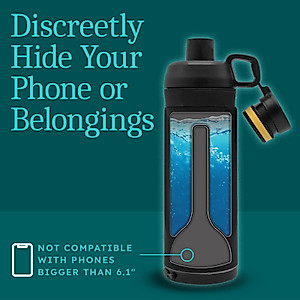 Diversion Water Bottle 13.5oz - Biggest Hidden Wallet Compartment - Best For Travel Or Hidden Safe For The Home - BPA Free Black Diversion Safe Storage
